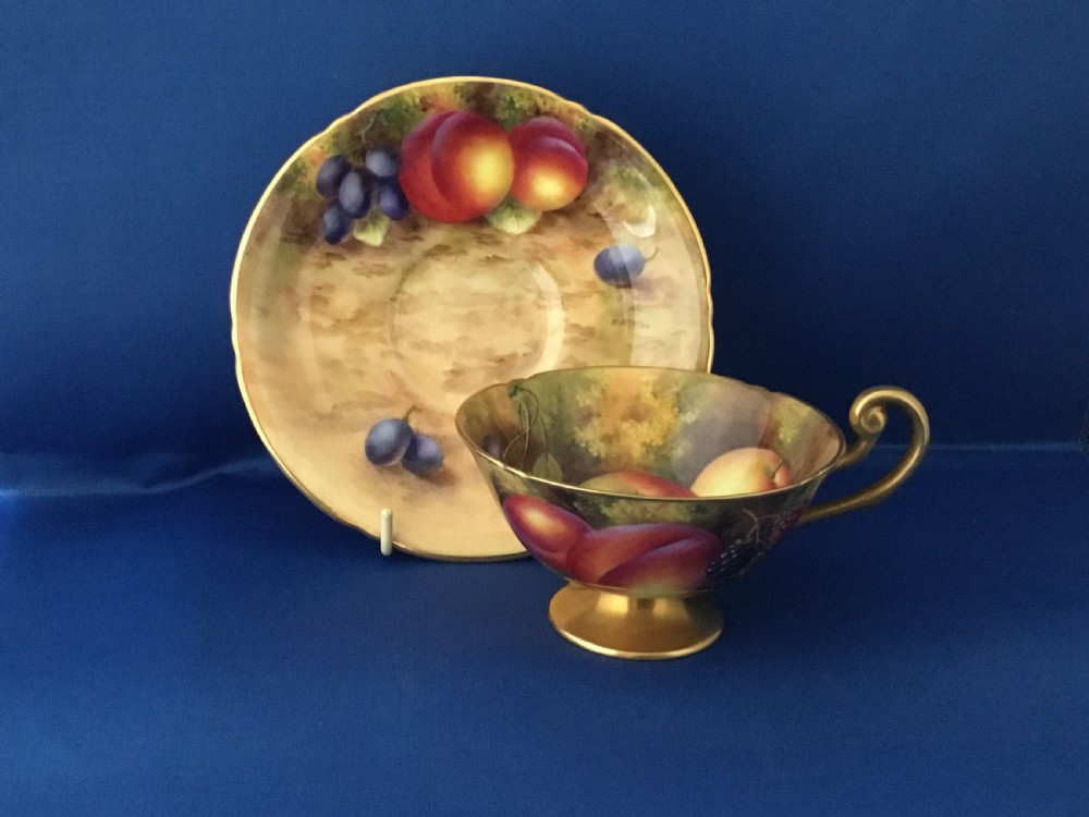 Royal Worcester Painted Fruit Cabinet Cup And Saucer By H Ayrton | 721362 | www.valeriemain.co.uk